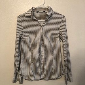Zara Tops | Buttoned Down Shirt Pink Sparkly Stripes | Poshmark